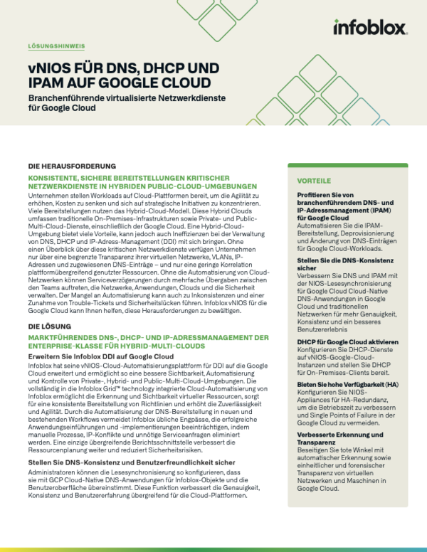 Vnios Für DNS, DHCP Und IPAM Auf Google Cloud